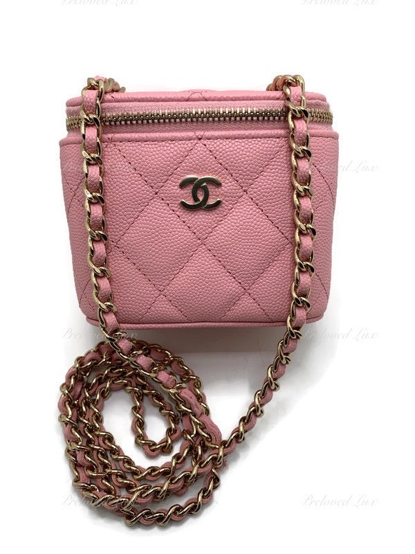 CHANEL Pink Caviar Mini Vanity Case Chain Bag Gold Hardware - Preloved ...